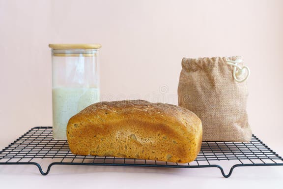 Sourdough Rye Bread Rectangular Brick Shape. Sourdough in a Jar and a ...