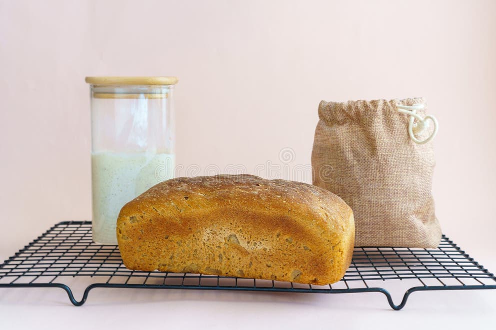 Sourdough Rye Bread Rectangular Brick Shape. Sourdough in a Jar and a ...