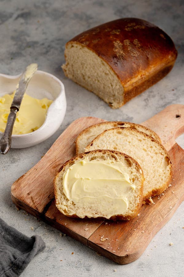 Sourdough Square, Homemade White Loaf Bread with Butter. Stock Image ...