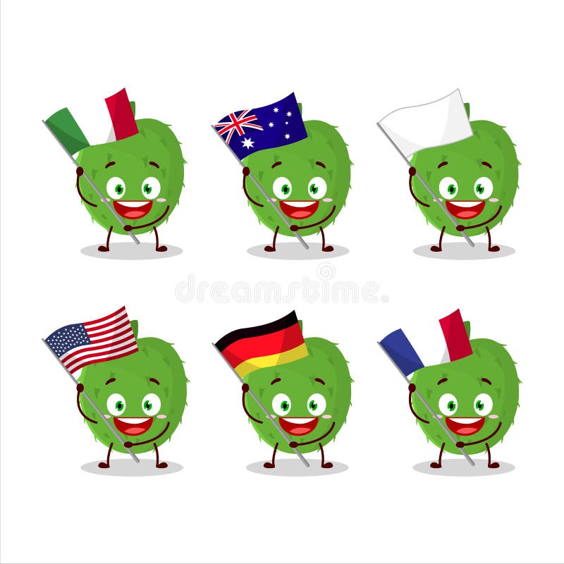 Soursop Cartoon Character Bring the Flags of Various Countries Stock ...