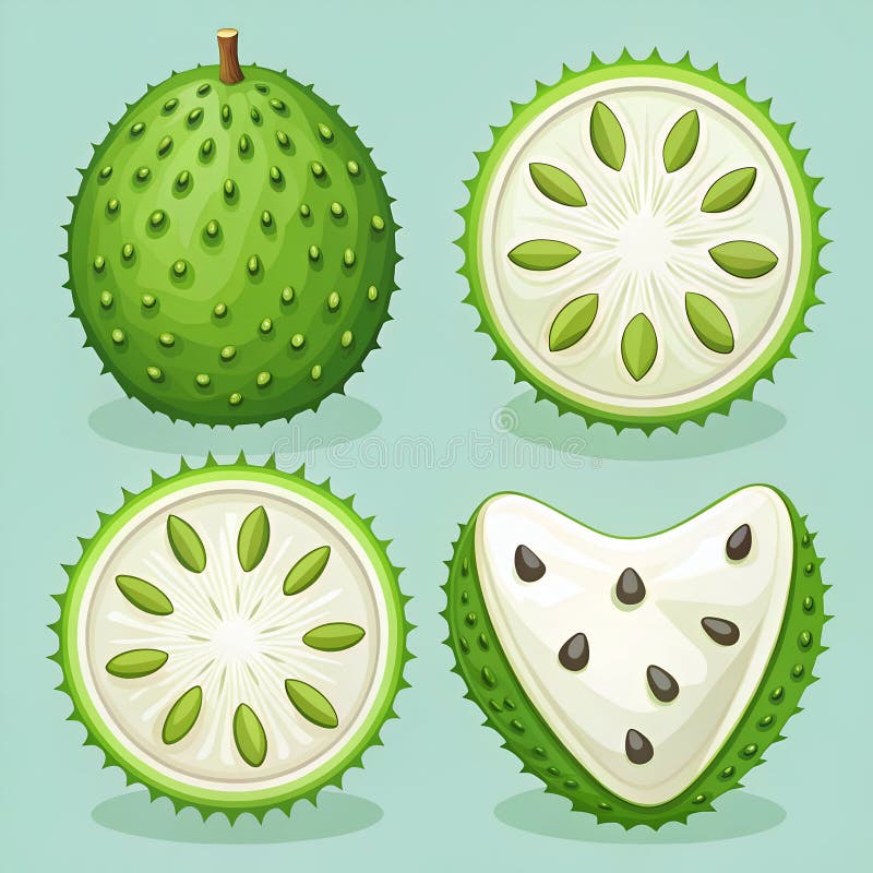 Soursop Icon Set in Flat Vector Style Stock Illustration - Illustration of nature, vector: 376171221