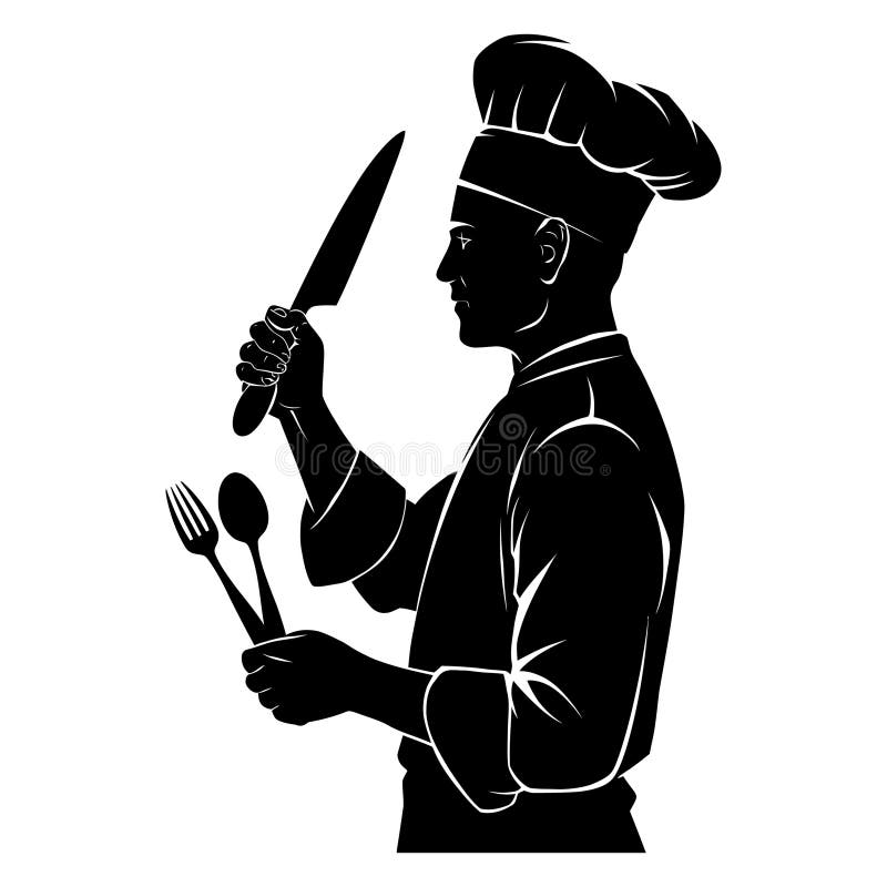 Sous Chef with Kitchen Tools Silhouette Stock Illustration ...