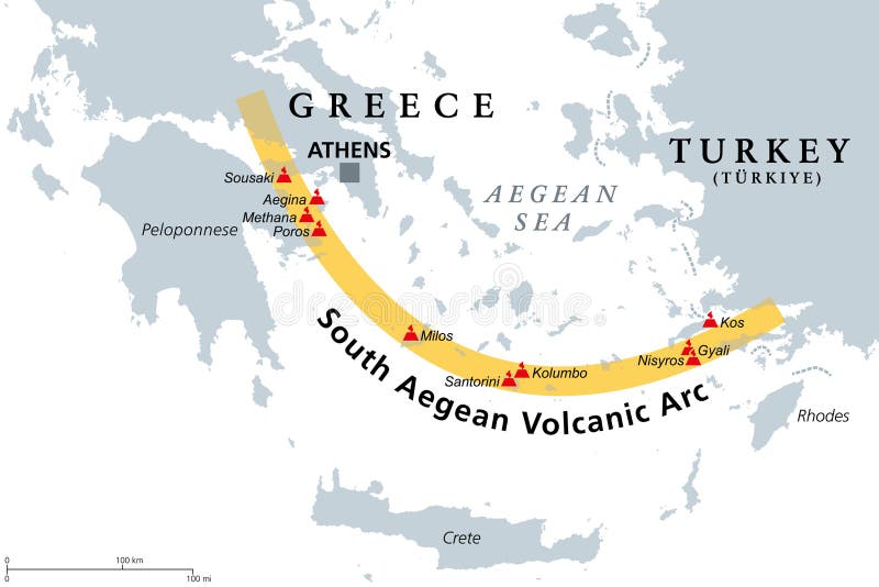South Aegean Volcanic Arc Map, Chain of Volcanoes Formed by Plate ...