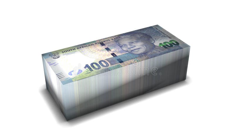 South Africa 100 Banknotes Money Stack on White Background Stock ...