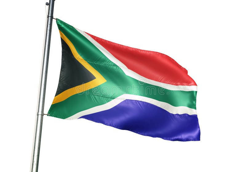 South Africa National Flag Waving Isolated On White Background