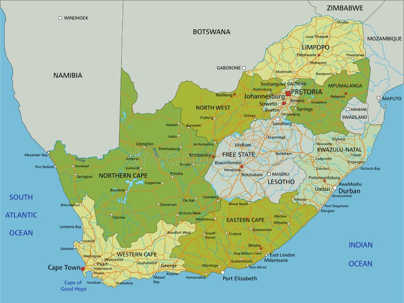Detailed Political Map Of South Africa With Roads And Major Cities