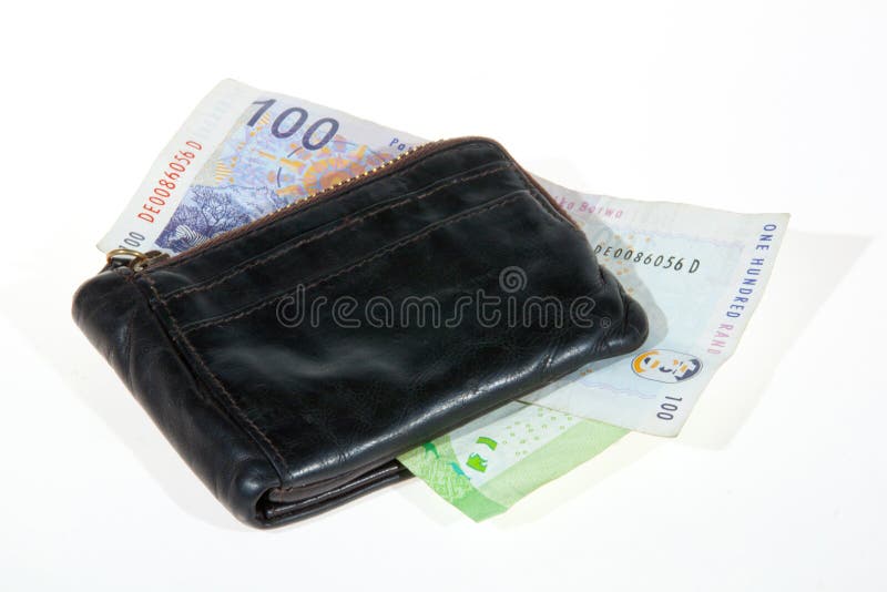 South African Bank Notes Enclosed by Leather Wallet Stock Image - Image ...