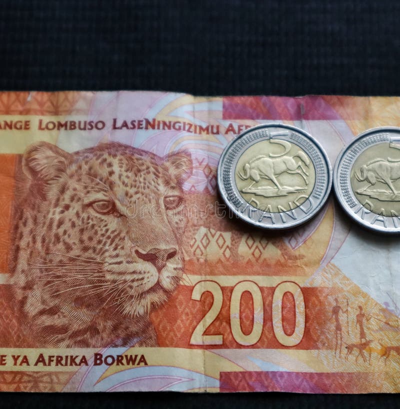 South African Currency Rand Including Bank Notes and Coins Stock Photo ...