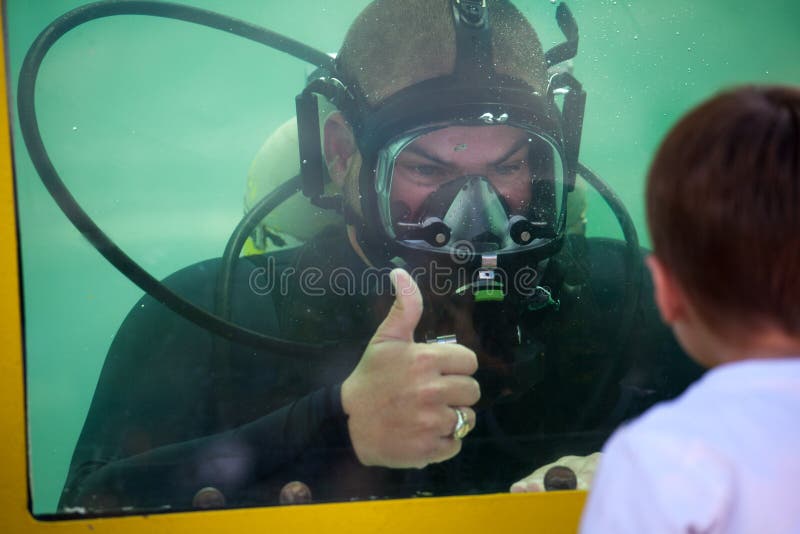 South African Navy Diver in Tank during a Public Display Editorial ...