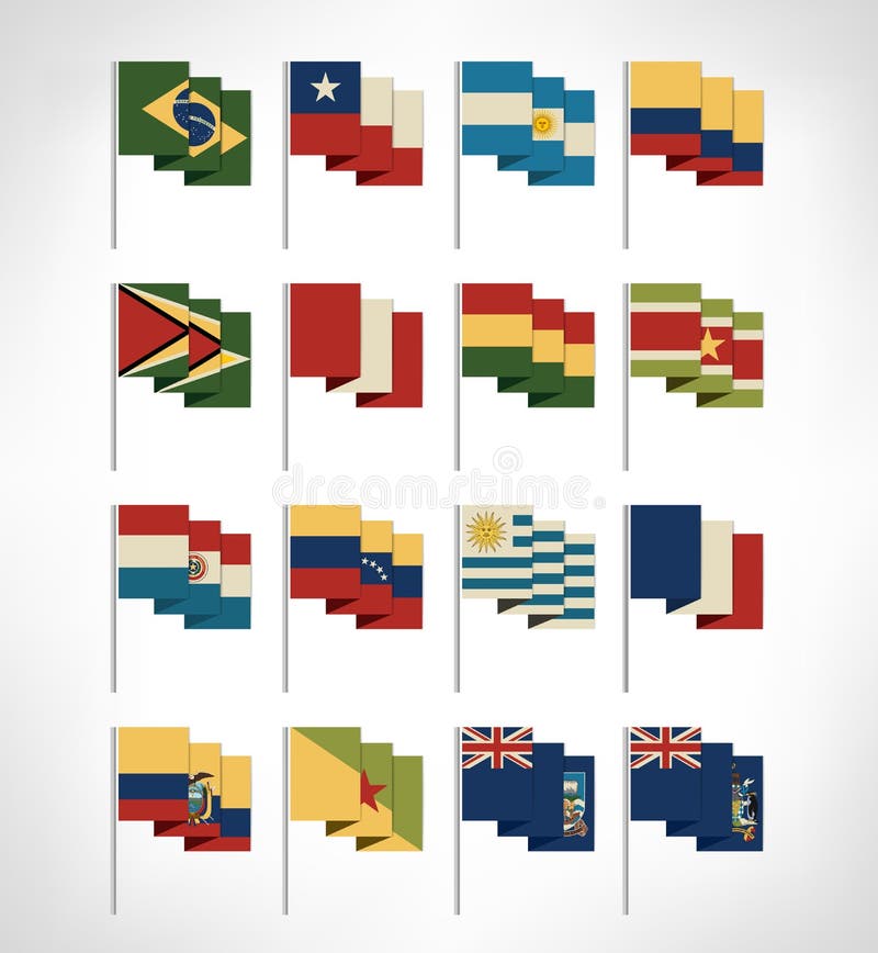 South America All Continent Countries Flags Set. Flat Design Stock ...