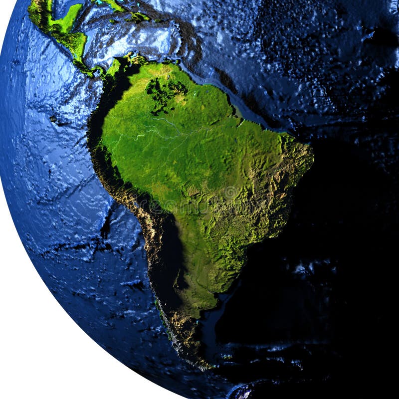 South America on Earth with Exaggerated Mountains Stock Illustration ...