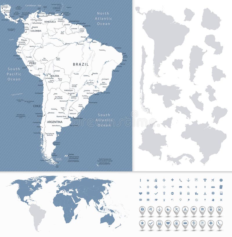 South America Highly Detailed Map and World Map Stock Vector ...