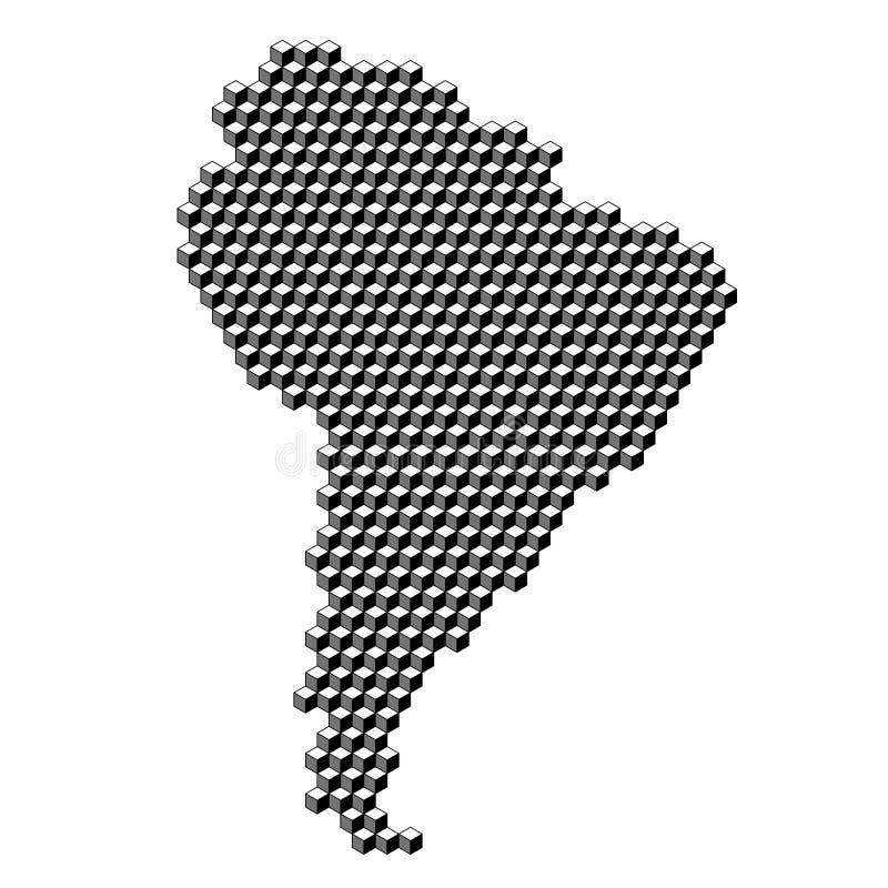 South America Mainland Map from 3D Black Cubes Isometric Abstract ...