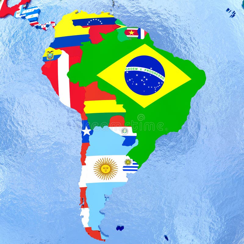 South America on Political Globe with Flags Stock Illustration ...