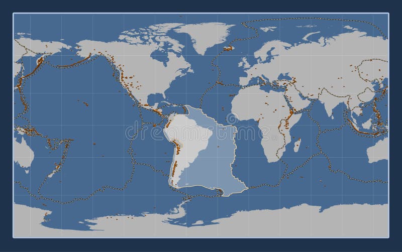 South American Tectonic Plate. Contour. Compact Miller. Volcanoe Stock ...