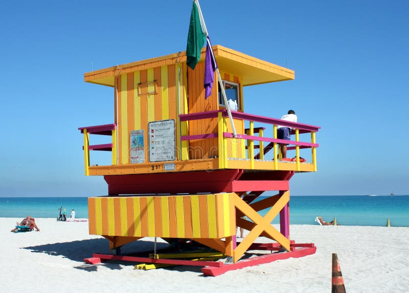 South Beach Lifeguard Stand Editorial Stock Image - Image of crowded ...