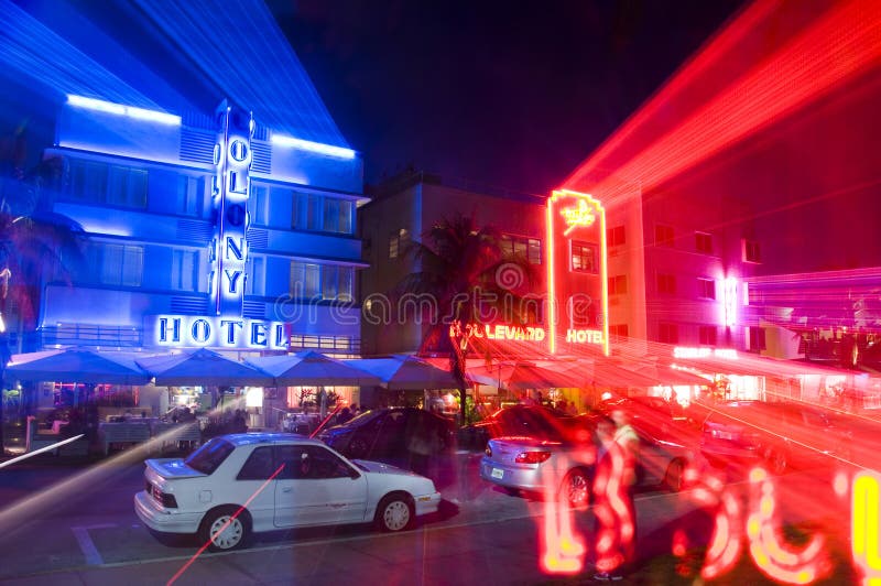 172 South Beach Miami Hotels Neon Lights Stock Photos - Free & Royalty ...