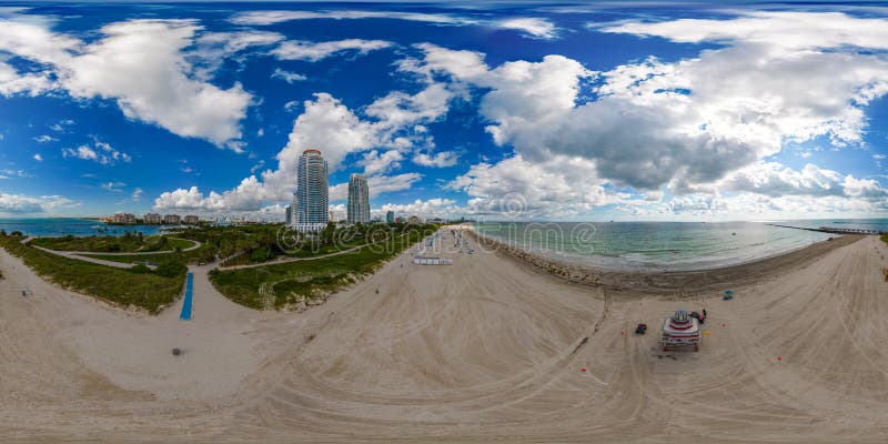 South Beach Miami Lifeguard Tower. Aerial 360 Equirectangular Spherical ...