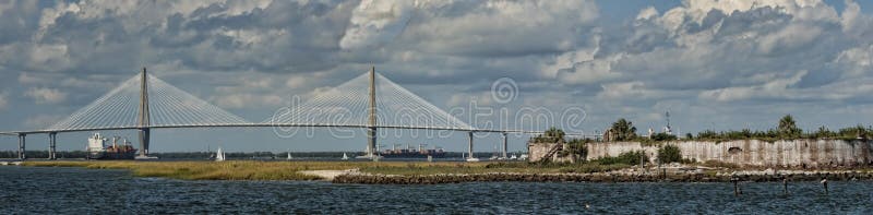 South Carolina Cooper River Cable-stay Bridge Stock Image - Image of ...