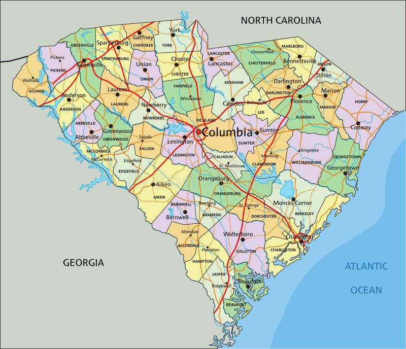 South Carolina Road Map Stock Illustrations – 145 South Carolina Road ...