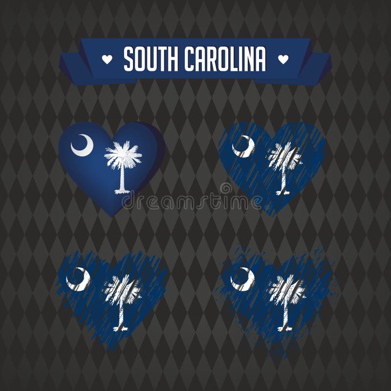 South Carolina. Collection of Four Vector Hearts with Flag. Heart ...