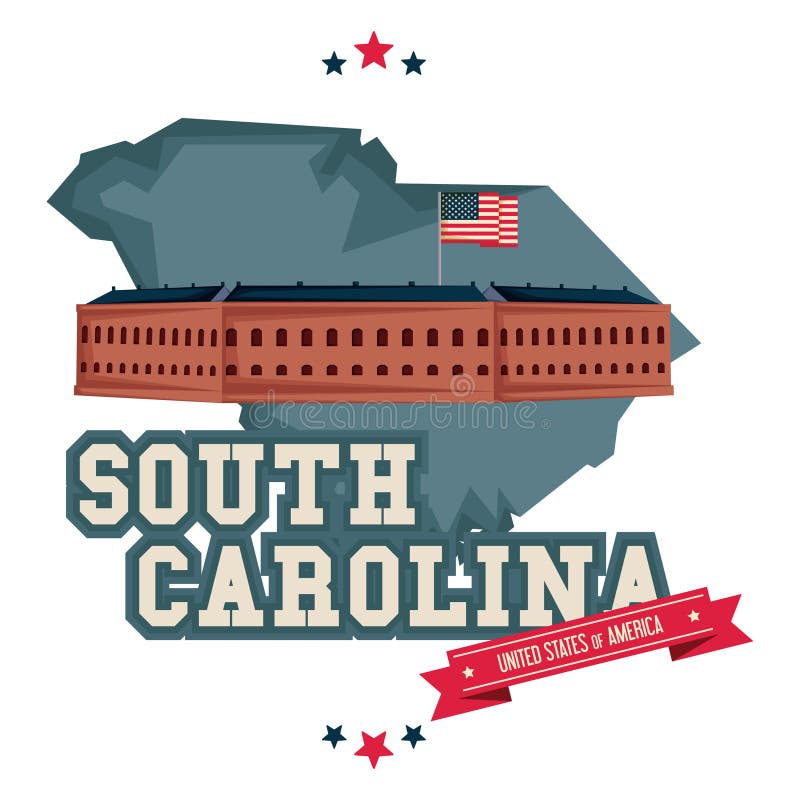 South Carolina Map with Fort Sumter. Vector Illustration Decorative ...