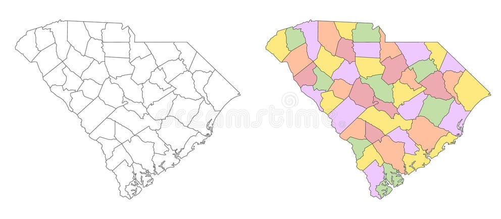 South Carolina Map, South Carolina Outline and Counties State Map Set ...