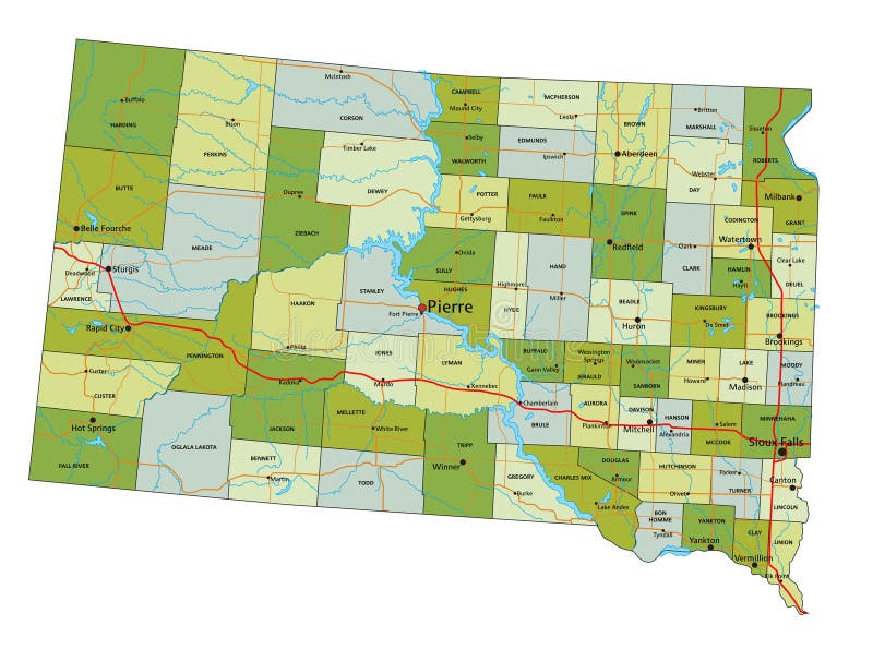 Detailed Editable Political Map with Separated Layers. South Dakota ...