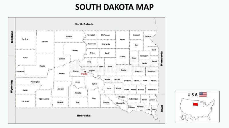South Dakota Map. Political Map of South Dakota with Boundaries in ...