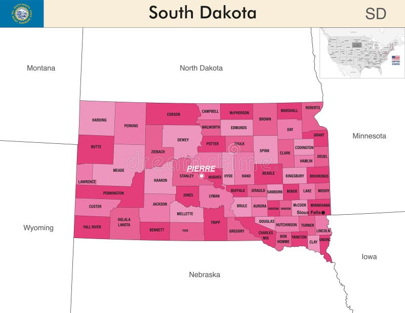 South Dakota State Map with Counties Borders. South Dakota S at-large ...
