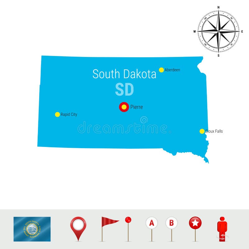 South Dakota Vector Map Isolated on White. High Detailed Silhouette of ...