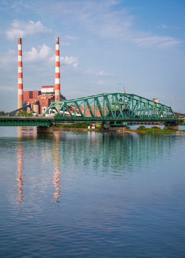 South Detroit River Bridge at Power Plant Stock Photo - Image of energy ...