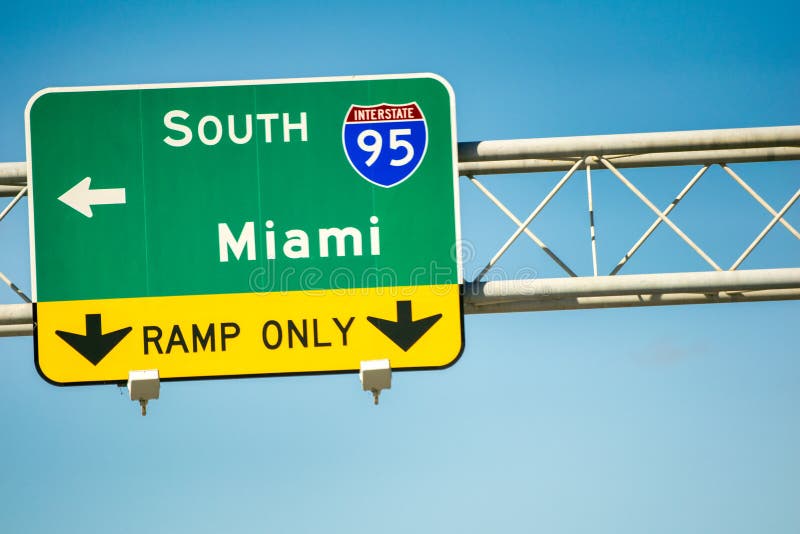 South Direction in Miami, Road Sign on the I-95 Stock Image - Image of ...