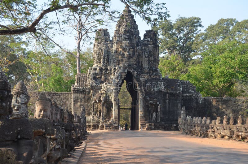 South Gate of Angkor Thom stock photo. Image of brick - 24959692