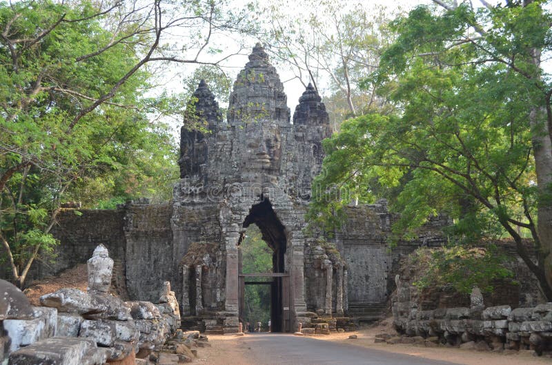 South Gate of Angkor Thom Angkor Stock Image - Image of thom, adventure ...