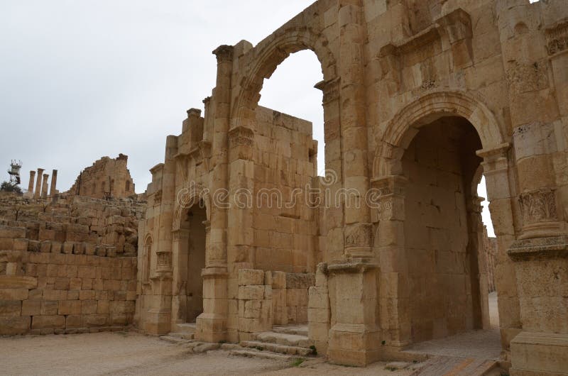 The Hadrian Gate in Jerash. Jordan Stock Image - Image of jordan ...
