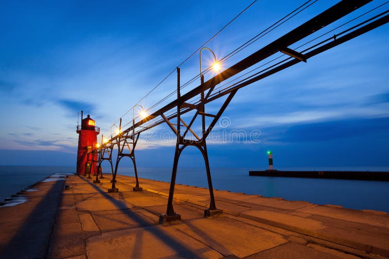 South Haven Lighthouse. stock photo. Image of dusk, direction - 25033938