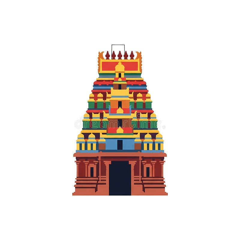 South Indian Temple Gate Flat Design Stock Vector - Illustration of ...