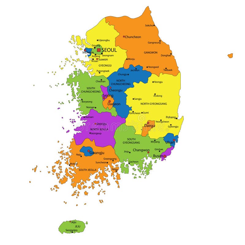 Colorful South Korea Political Map with Clearly Labeled, Separated ...