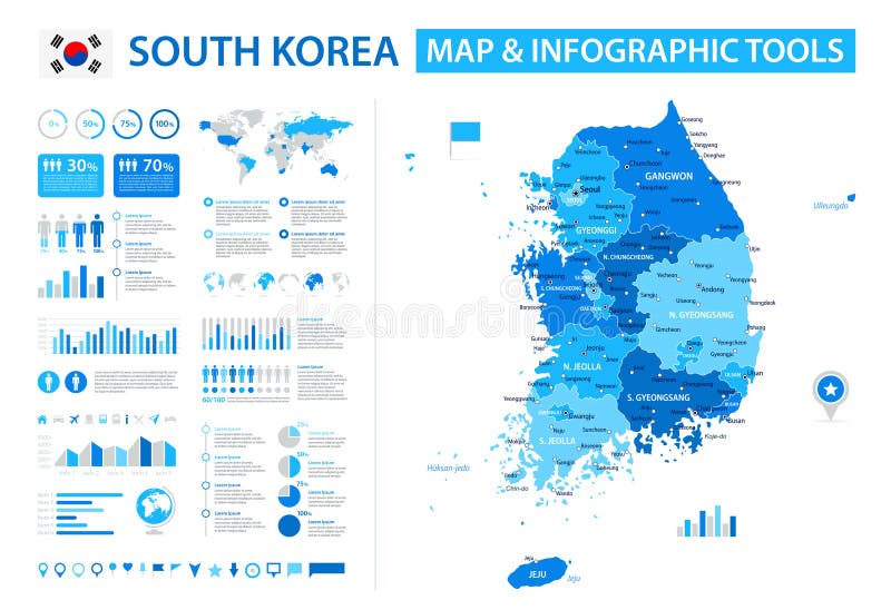 South Korea Infographic Map with Data Visualization Elements - Vector ...