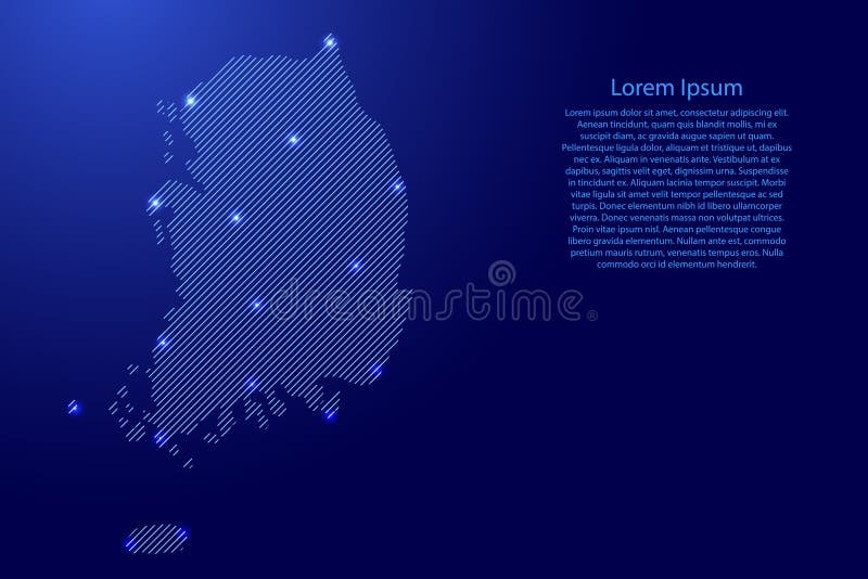 South Korea Map from Blue Pattern Slanted Parallel Lines and Glowing ...
