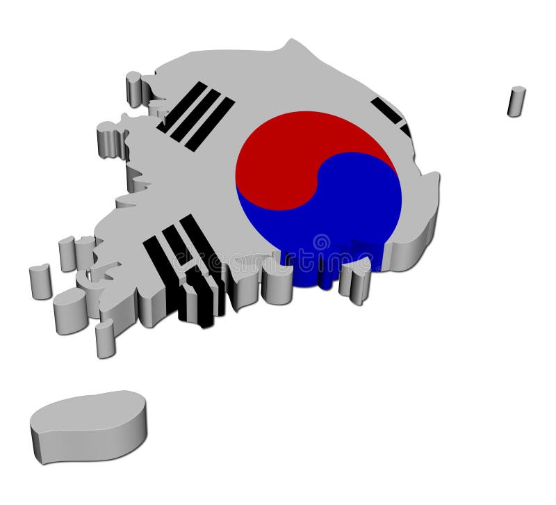 South Korea Map Flag 3d Render Stock Illustration - Illustration of ...