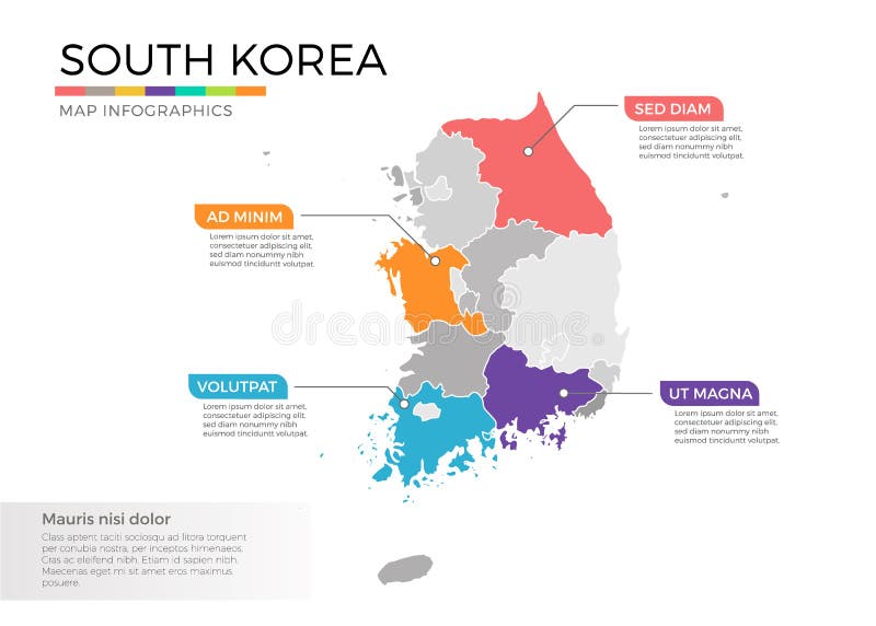South Korea Map Infographics Vector Template with Regions and Pointer ...