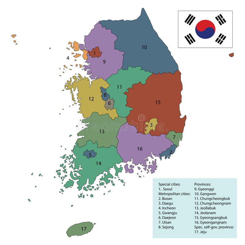 South Korea Map with Provinces Stock Vector - Illustration of geography ...