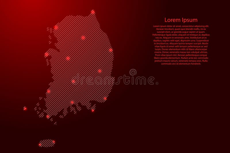 South Korea Map from Red Pattern Slanted Parallel Lines and Glowing ...