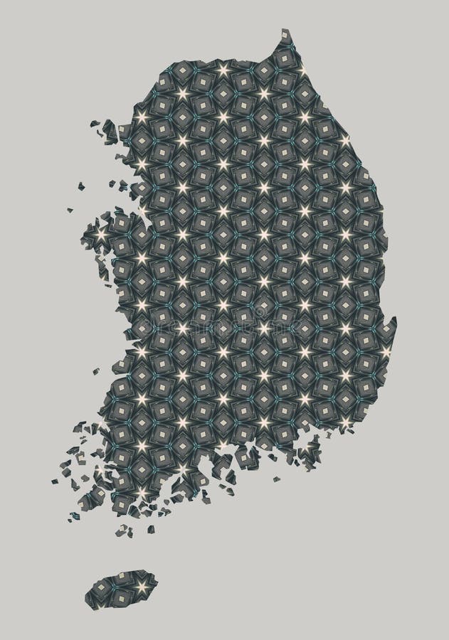 South Korea Map with Stars and Ornaments Stock Illustration ...
