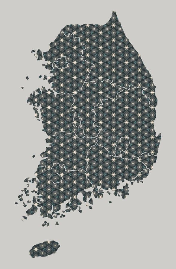 South Korea Map with Stars and Ornaments Including Borders Stock ...