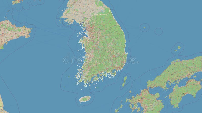 South Korea Outlined. Topo Standard Stock Illustration - Illustration ...