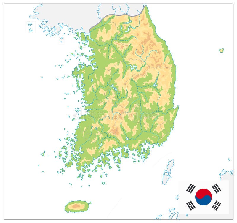 South Korea Physical Map. on White Stock Vector - Illustration of ...