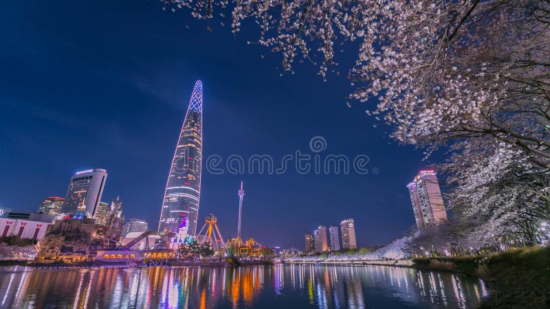 South Korea in Spring at Night and Skyscrapers Seoul South Korea Stock ...